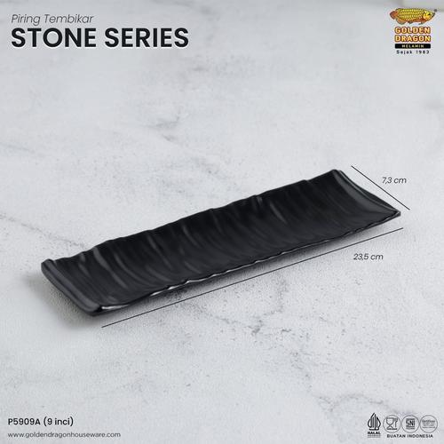 Jual Piring Hitam Melamin Motif Tembikar Panjang Saji Sushi Kue Dessert ...