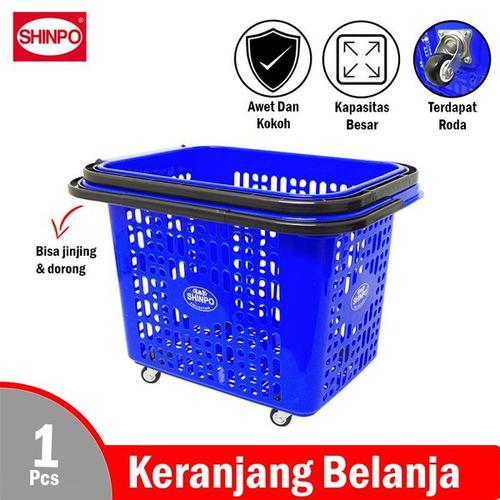 Jual Trolley Keranjang Belanja Pasar Dorong Roda Handle Plastik Shinpo ...