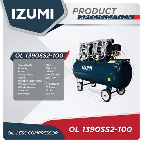 Jual Mesin Compressor Angin 3,5 HP 100 Liter OILLESS IZUMI - Kompresor ...