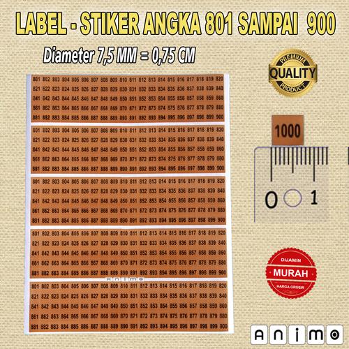Jual LABEL - STIKER ANGKA WARNA - STICKER NUMBERING 801 SD 900 ...