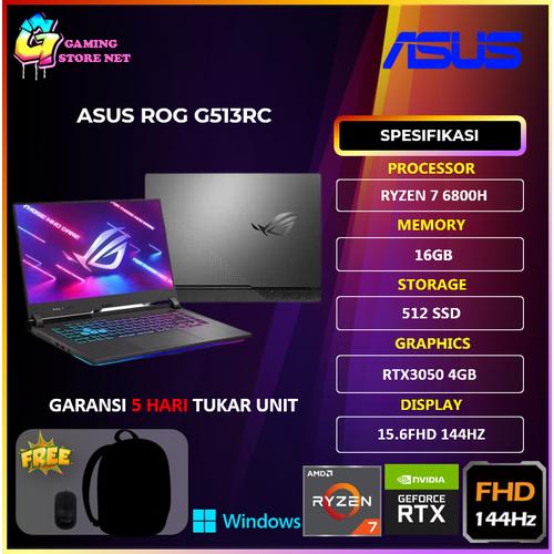 Jual ASUS ROG G513RC RTX3050 4GB/ RYZEN 7 6800H 16GB 512SSD W11+OHS 15 ...