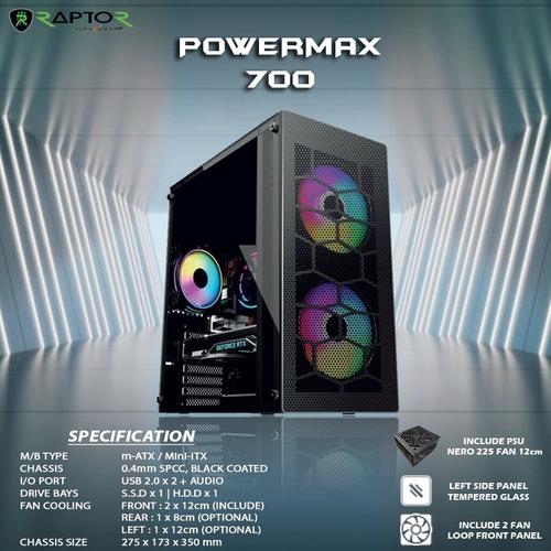 Jual Casing PC Power UP Raptor PowerMax 700 WIth PSU & 2 Fan - Hitam ...
