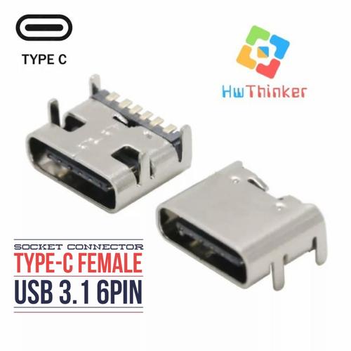 Jual Socket Connector Konektor Female 6Pin USB type-C 3.1 SMT PCB DIY ...
