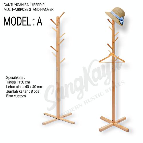Jual Gantungan baju berdiri stand hanger multi fungsi kayu stand tas ...