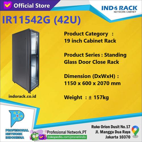 Promo CLOSERACK INDORACK IR11542G - RAK SERVER 42U 1150MM 19 INCH GLASS ...