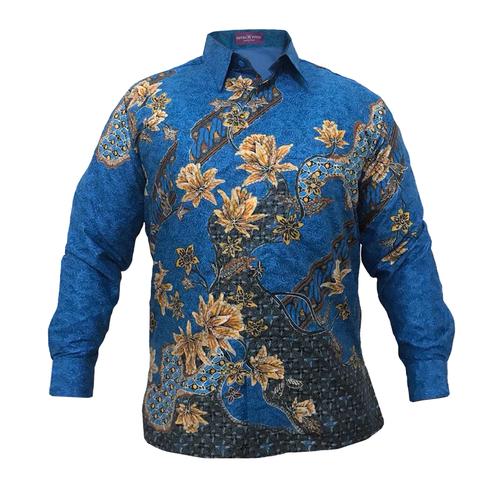Jual Batik Sutra Putih Kemeja Tangan Panjang Katun Halus Premium Biru ...