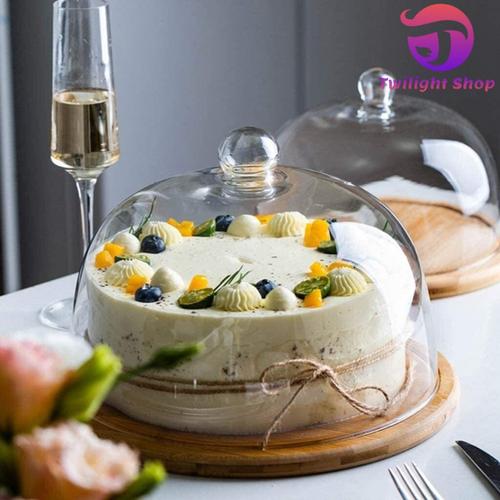 Jual Display Kue Kaca Kayu Glass Dome Cake Display Cake Plate Wooden ...