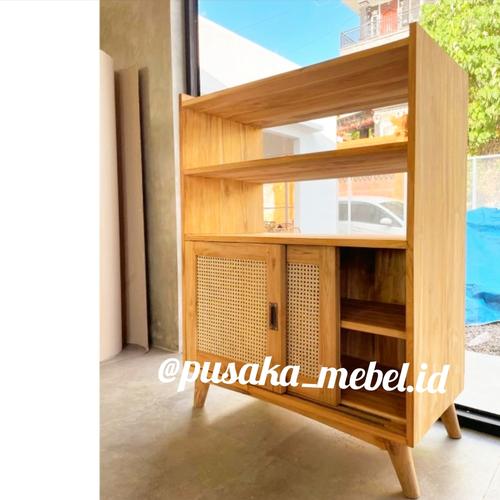 Jual lemari rak cabinet kayu kombinasi rotan, rotan cabinet buffet ...