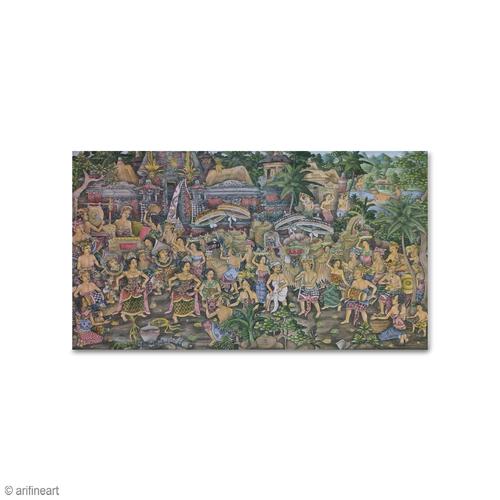 Jual Lukisan Tradisional Ubud "Ngodalan di Pura I" - Kab. Gianyar ...