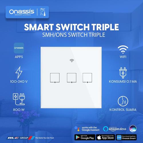 Jual ONASSIS Smart Wall Switch Touch Wi-Fi - EU 3 Gang White/Black ...