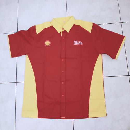 Jual kemeja baju mekanik otomotif oli Shell Helix merah Kuning Free ...