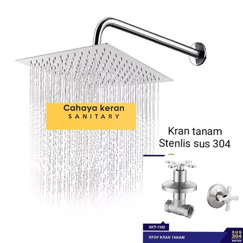 Jual HEAD SHOWER TANAM STENLIS SUS 304/WALL SHOWER 10 INCH+ STOP KRAN ...