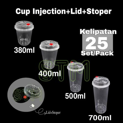 Jual isi25pcs/setCup PP injection/Gelas plastik 24oz 700ml+tutup Flat ...