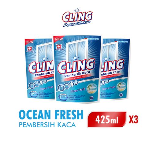 Promo Cling Pembersih Kaca Ocean Fresh 425 ml x 3 pcs - - Wings ...