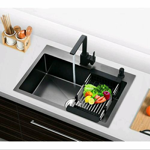Jual Kitchen sink 8050 hitam paket kran siku L / Bak cuci piring ...