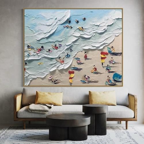 Jual Lukisan Tangan Abstract Blue Ocean Thick Texture Modern Wall Art ...