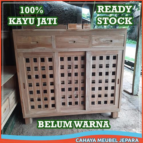 Jual Rak Sepatu Minimalis Kayu Jati 3 Pintu Sliding Mentahan Harga ...