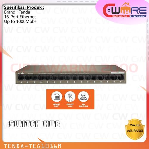 Jual Tenda TEG1016M Switch HUB Ethernet Gigabit 16 Port Support VLAN ...