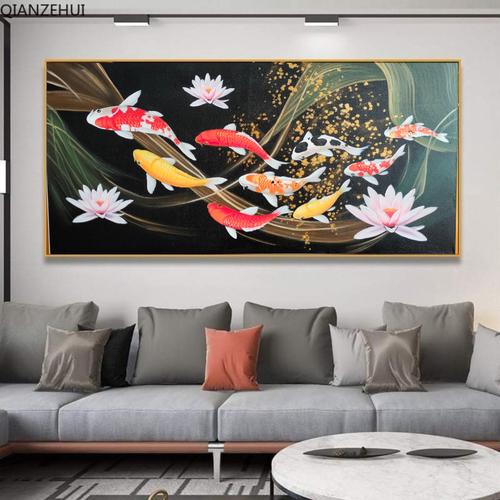 Jual lukisan ikan koi fengshui lanscape - Hitam, 60x120+frame - Kab ...