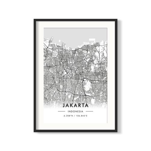 Jual Poster "Jakarta Map" + Premium Frame Kayu 40x55cm Dengan Matboard ...