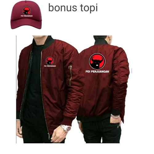 Jual jaket Bomber partai PDI perjuangan ples topi - marun, M - Kab ...
