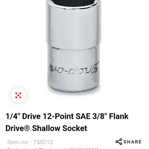Jual 1/4" Drive 12-Point SAE 3/8" Flank Drive Shallow Snap On TMD12 ...