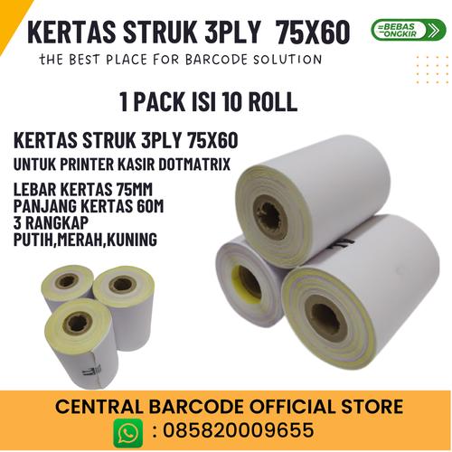 Jual KERTAS STRUK KASIR 3PLY 75x60 PRINTER KASIR DOTMATRIX ( 1PACK ISI ...