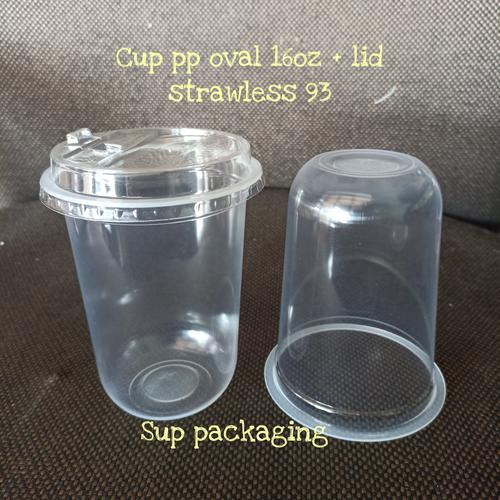 Jual Cup pp 16oz oval + lid strawless 93 / gelas plastik pp 16oz ova ...