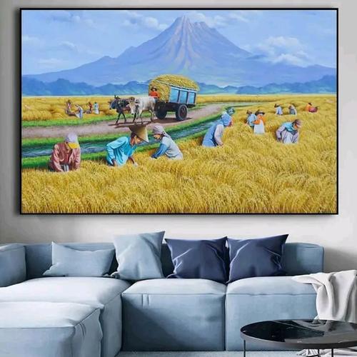 Jual lukisan panen raya roda sapi - 120×100+frame - Kab. Bandung ...