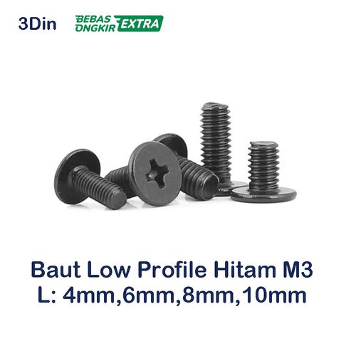 Jual Baut M3 Flat Low Profile Hitam 4 6 8 10 M3x4 M3x6 M3x8 M3x10 ...
