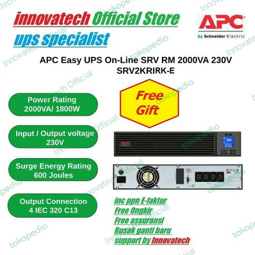 Promo APC SRV2KRIRK-E SRV2KRIRKE EASY UPS ONLINE RACKMOUNT 2000VA 1800W ...