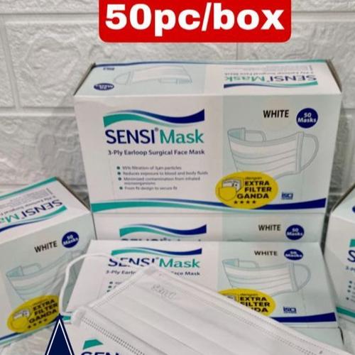 Jual [ SENSI ] Masker Medis 4ply Earloop Surgical Face mask isi 50 pcs ...