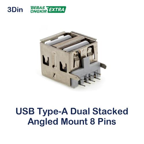 Jual USB Female Type-A A Double Stacked Angled 8P 8 Pin PCB Mount ...