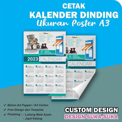 Jual cetak custom kalender dinding A3 murah bebas request spek - jepit ...