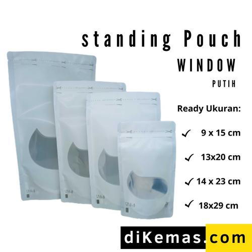 Jual Kemasan Snack Standing Pouch 100 gram window Putih ukuran 13x20 cm ...