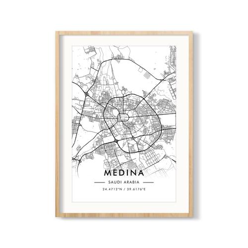 Promo Poster "Medina Map" + Premium Frame Kayu 40x55cm Dengan Matboard ...