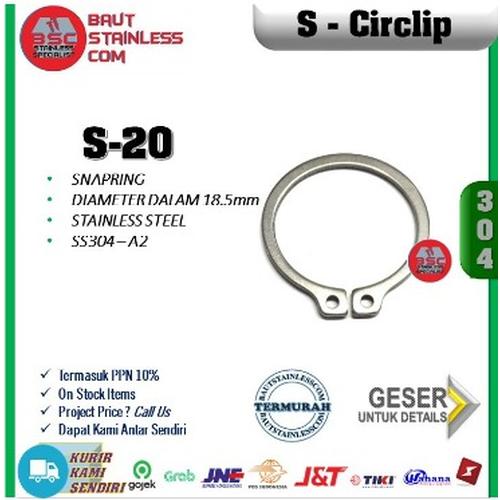 Jual CIRCLIP SNAPRING STAINLESS SS304 S20 EXTERNAL LOCKING SNAP RING ...