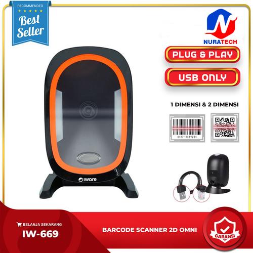 Jual Omni Directional 2D IWARE 669 Laser Barcode Scanner Duduk USB E ...