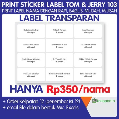 Jual Sticker Label Undangan Tom & Jerry No.103 Transparan Cetak Nama ...
