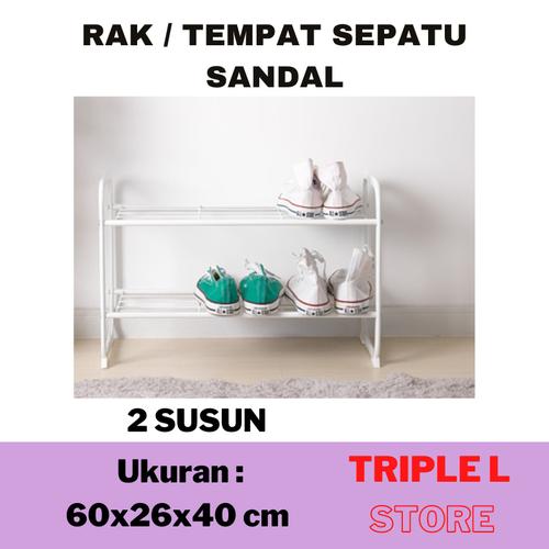 Jual Rak Tempat Penyimpanan Sepatu Sandal sendal 2 Susun Besi Putih ...