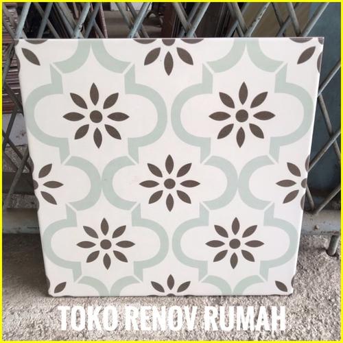 Jual keramik lantai 40x40 putih motif batik vintage / keramik dapur/ kerami - warna 1 - Jakarta ...