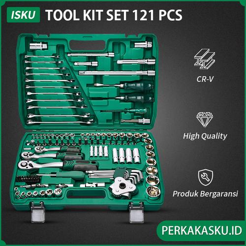 Promo ISKU Tool Kit Set 121 Pcs 1/4 Inch 3/8 Inch 1/2 Inch Kunci Shock ...