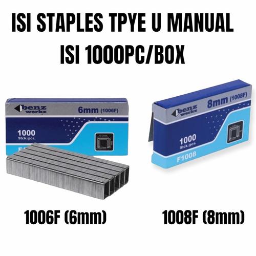 Jual ISI STAPLES MANUAL TYPE U 1006F 6MM 1008F 8MM ISI 1000PC/BOX ...