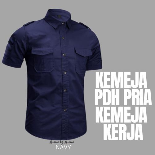 Jual Baju PDH Polos Biru Seragam Kerja Lengan Pendek Pria Jumbo XXXL ...