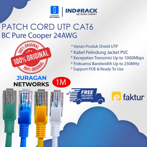 Jual Patch Cord UTP Indorack CAT6 Panjang 1M Kabel LAN BC 24AWG Kabel ...