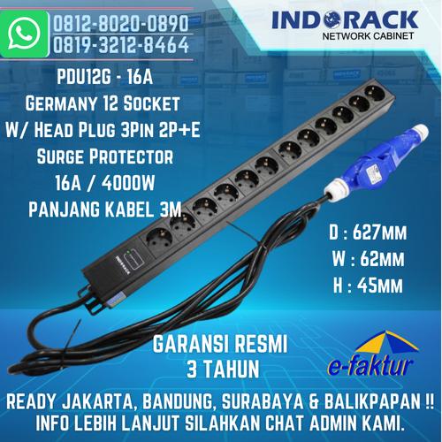 Jual INDORACK PDU EUROPE 12 SOCKET 16A HEAD PLUG 3PIN2P+E PANJANG KABEL ...