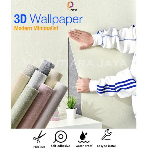 Jual PLATO 3D Wallpaper Linen Roll Dinding Kamar Stiker Tembok Foam ...