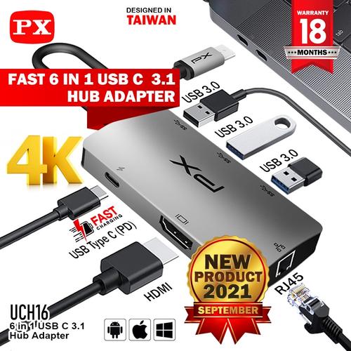 Promo PX Hub Converter Adapter Type C 6 in 1 4K HDMI LAN RJ45 UCH16 ...