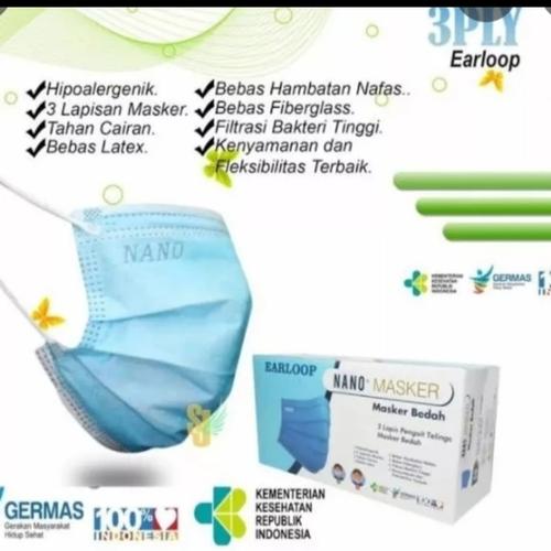 Jual masker medis 3play /surgical face make /masker bedah NANO EARLOOP ...