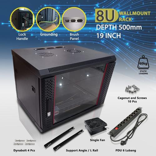 Jual wallmount rack 8u single door / rack server 8u depth 500mm ...